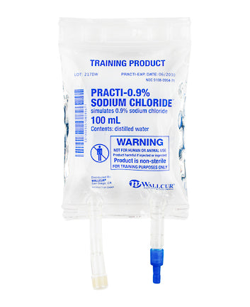 Practi-0.9% Sodium Chloride™ 100 mL I.V. Solution Bag (for training) – Anchor Simulation