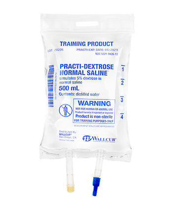 Practi-Dextrose Normal Saline™ 500 mL I.V. Solution Bag (for training) – Anchor Simulation